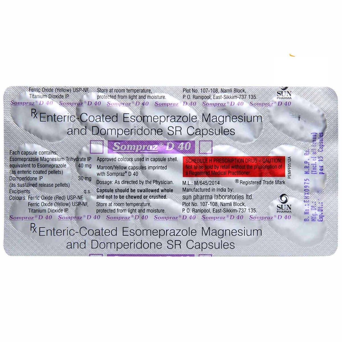 PositraRx: Your Local Online Pharmacy: SOMPRAZ D 40 CAPSULE